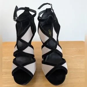 SHEIN | Shoes | Shein Womens 4 Black White Strappy Velvet High Heels ...